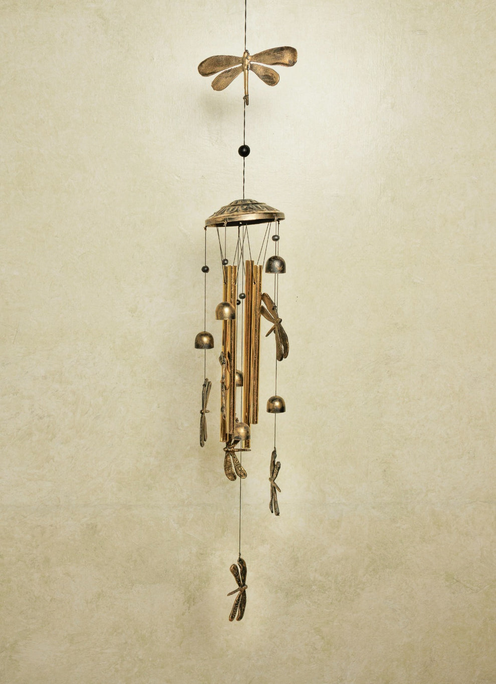 Dragon Fly Golden Color Wind Chime with 4 Aluminum Tubes and 6 dragon ...